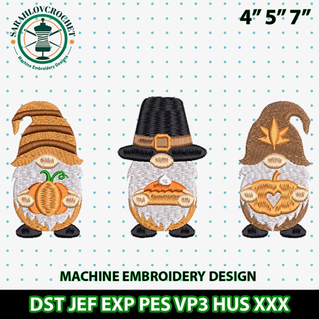 Thankful Gnomes Machine Embroidery File, Fall Gnomes Embroidery Machine ...