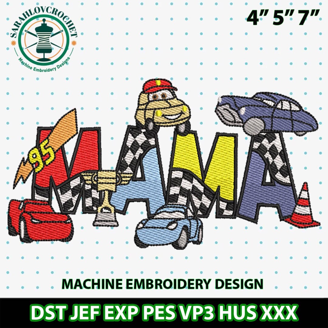 Speed Mama Movie Character Embroidery, Car Mom Embroidery Design, Gift ...