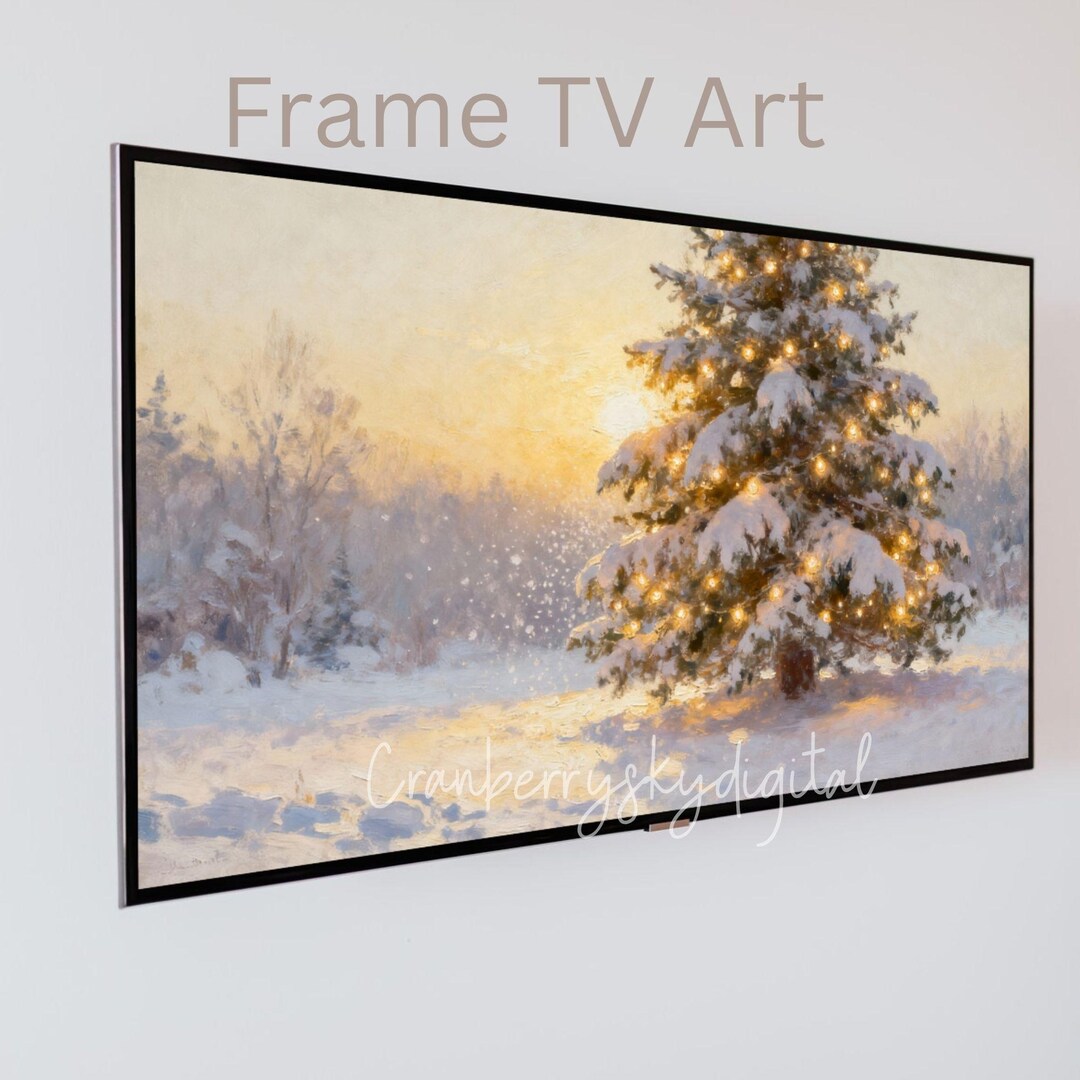 Impressionist Winter Scene TV Frame Art, Christmas Tree Sunrise Samsung ...