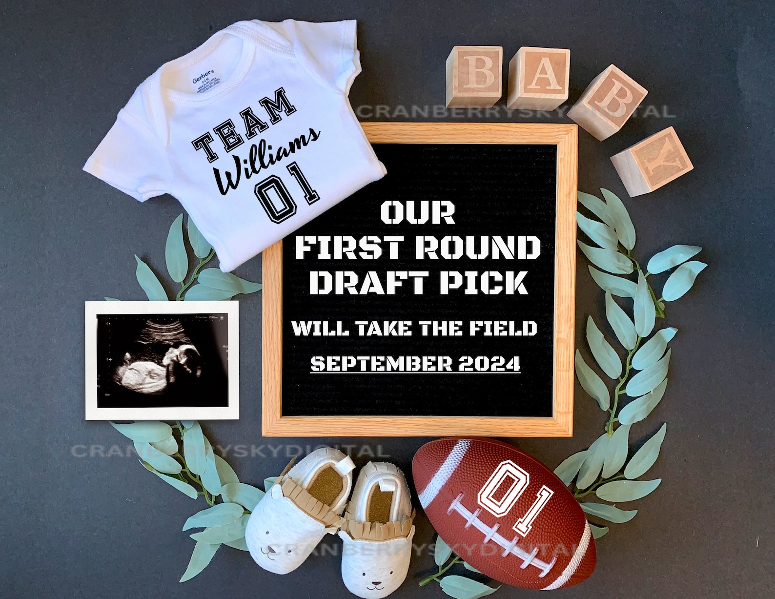 Digital Sports Baby Announcement,editable Football Pregnancy ...