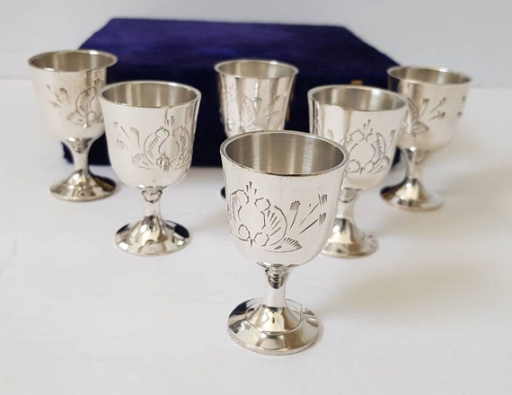 Vintage Engraved Silver Plate Shot/goblets | Etsy
