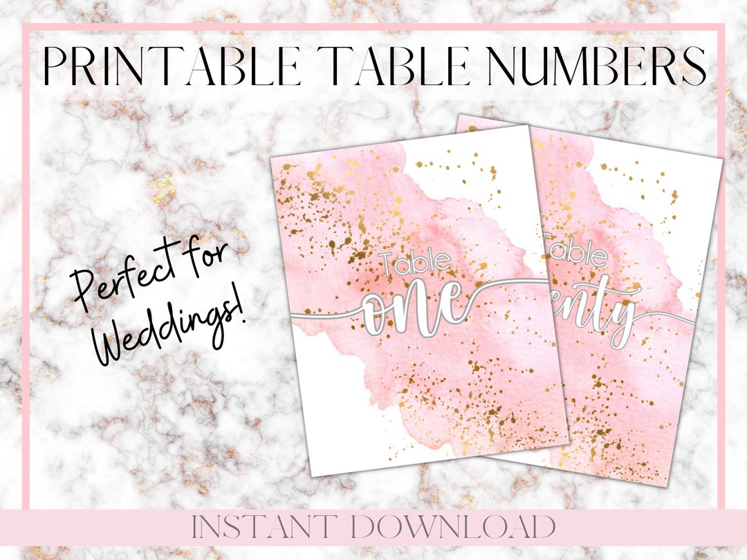 Blush Watercolor Printable Table Numbers | Watercolor Table Numbers ...