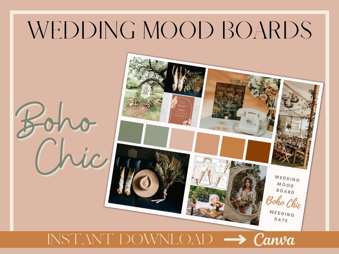 Bohemian Wedding Mood Board | Neutral Browns Boho Design | Mood Board ...