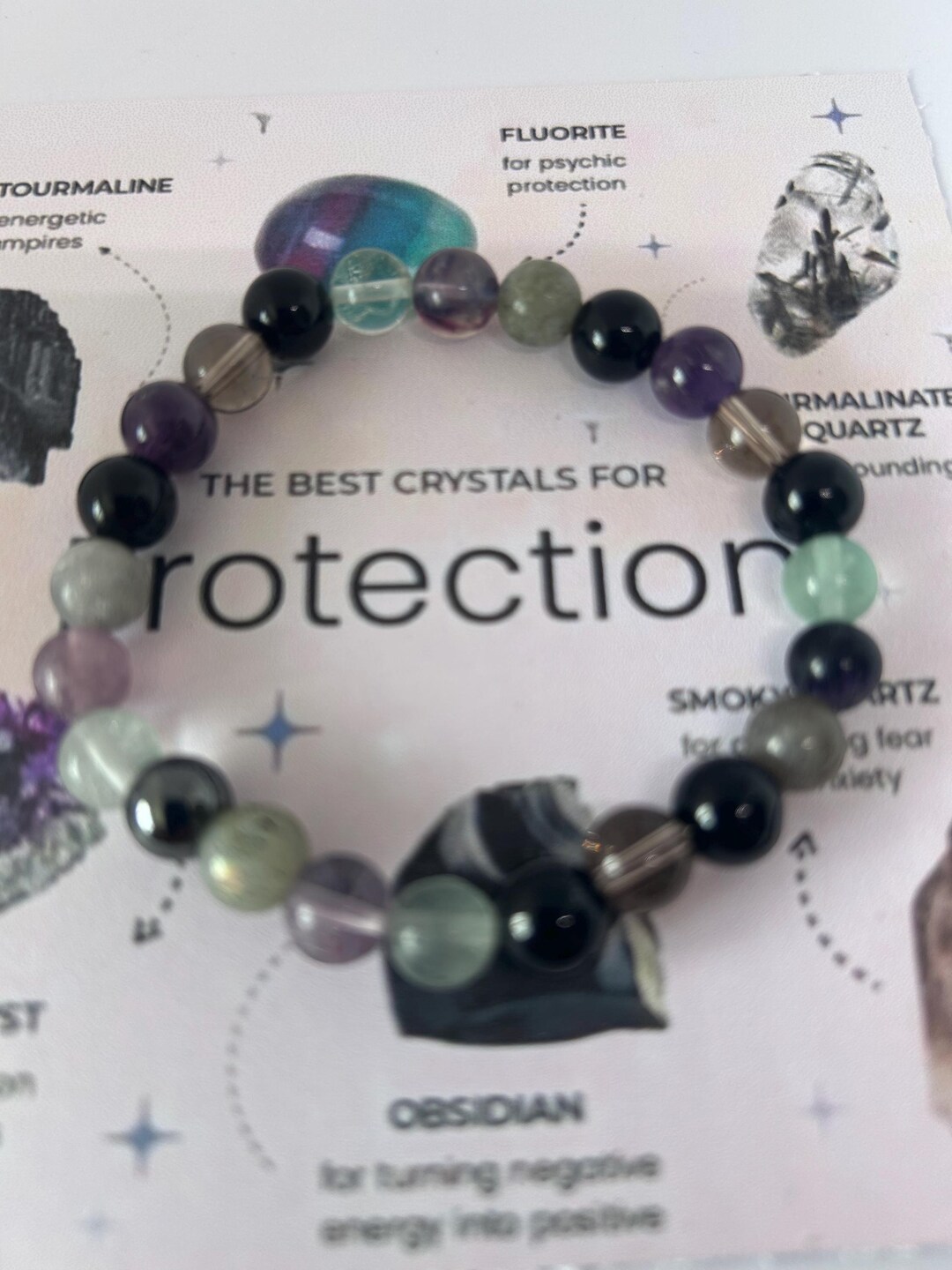 Gemstone Crystal Protection Bracelet: 8mm Elasticated Gemstone Beads ...