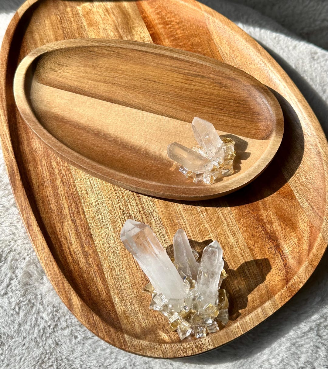 2 Acacia Tray Dish Set Crystal Quartz Unique Gift Wedding Healing ...
