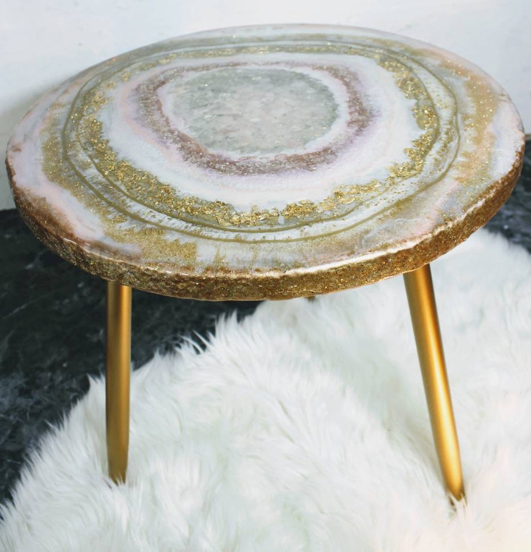 Geode Table Resin Epoxy Round Side End Coffee Commission Any Color ...