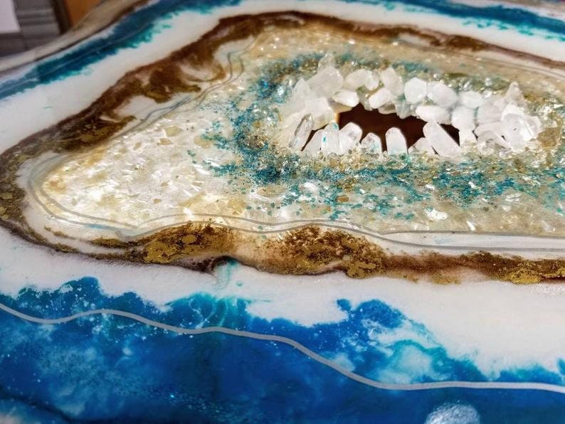 Geode Table Custom Made Art Slice Resin Epoxy Living Room | Etsy
