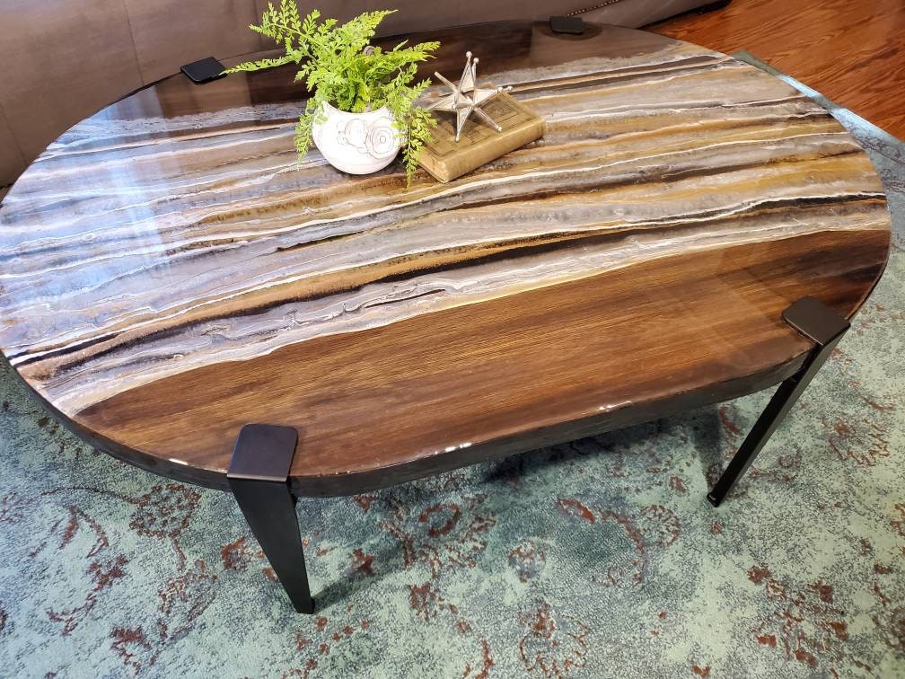 Oval Resin Epoxy Side End Coffee Large Accent End Gift Gold - Etsy