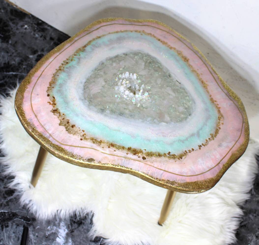 Geode Table Resin Epoxy Side End Coffee Commission Modern | Etsy