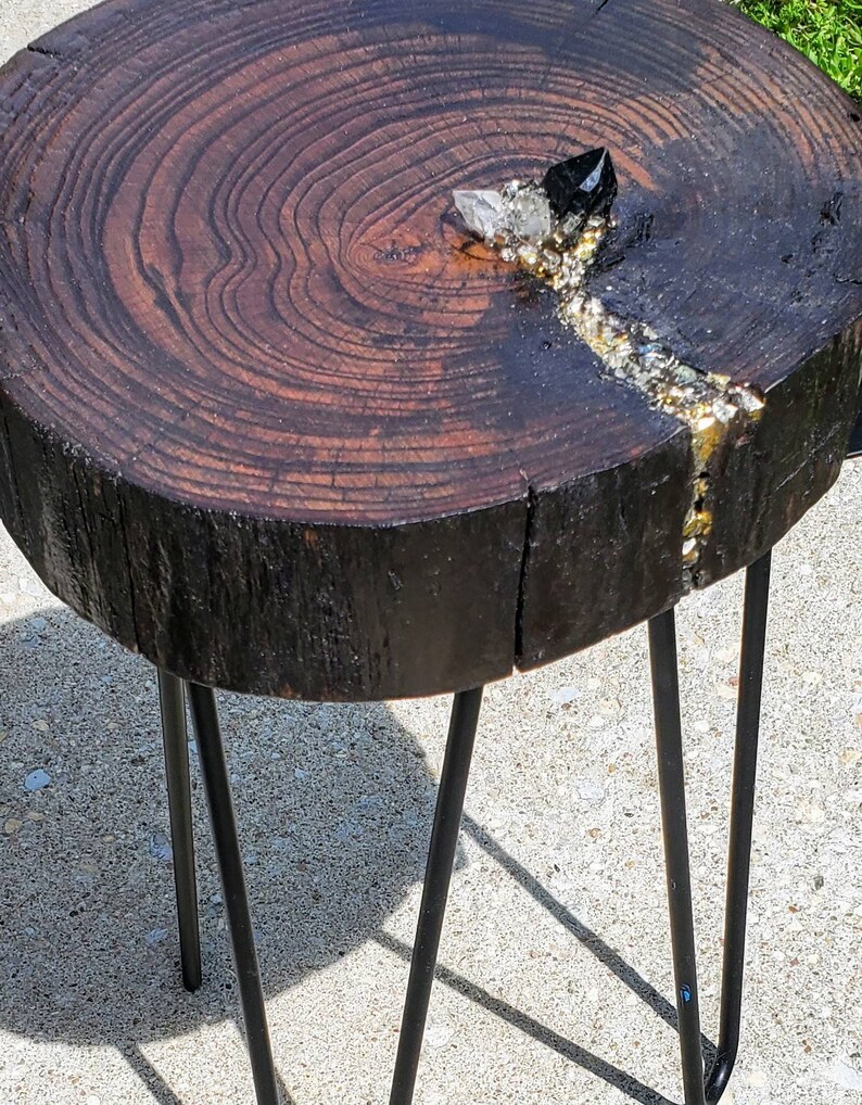 Accent Table Wood Slab Resin Crystal Small Drink Geode Rustic - Etsy