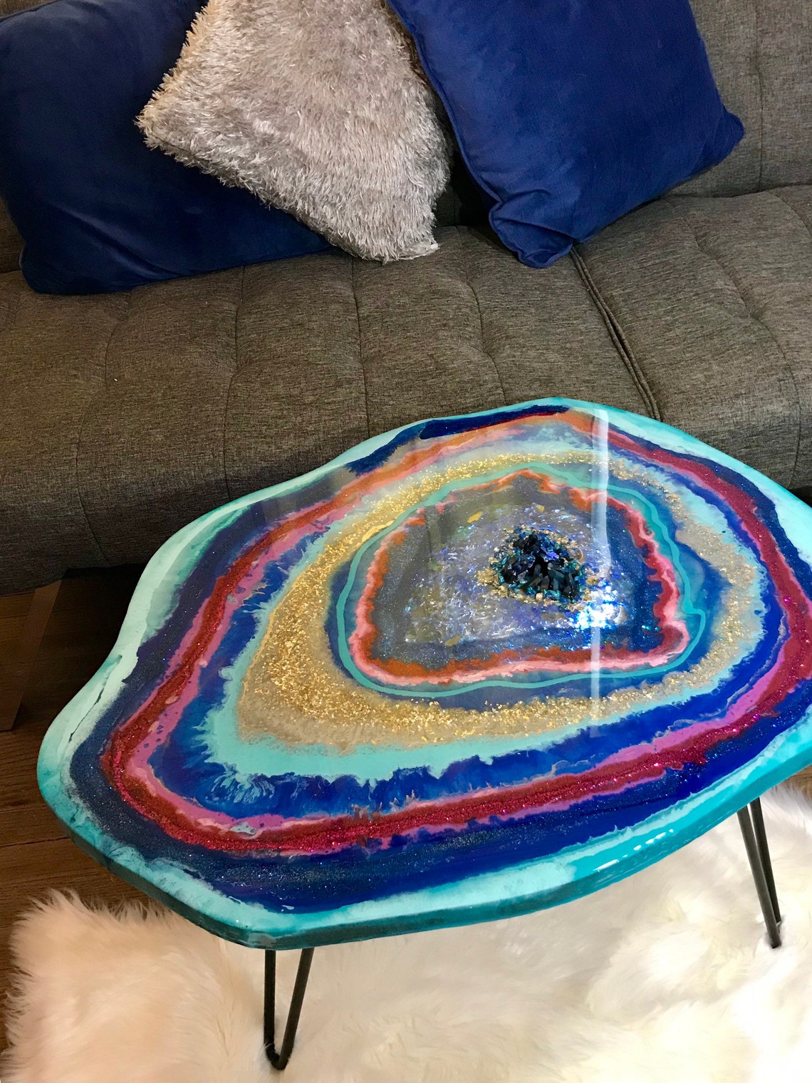 Geode Table Custom Made Art Slice Resin Epoxy Living Room - Etsy