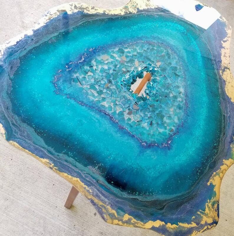 Geode Table Custom Made Art Slice Resin Epoxy Living Room | Etsy
