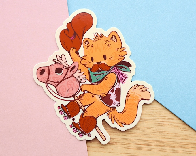 Roller Skate Sticker, Cowboy Cat Sticker, Cowboy Kitty, Roller Derby ...