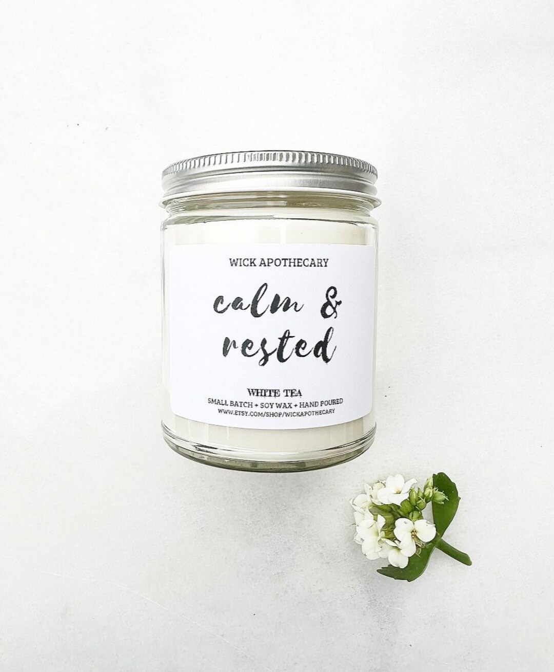 Calm + Rested Soy Candle L White Tea Scented Candle L Stress Relief ...