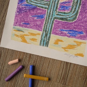 Prickly Pete / Cactus Oil Pastel / Original Art / Wall Art - Etsy