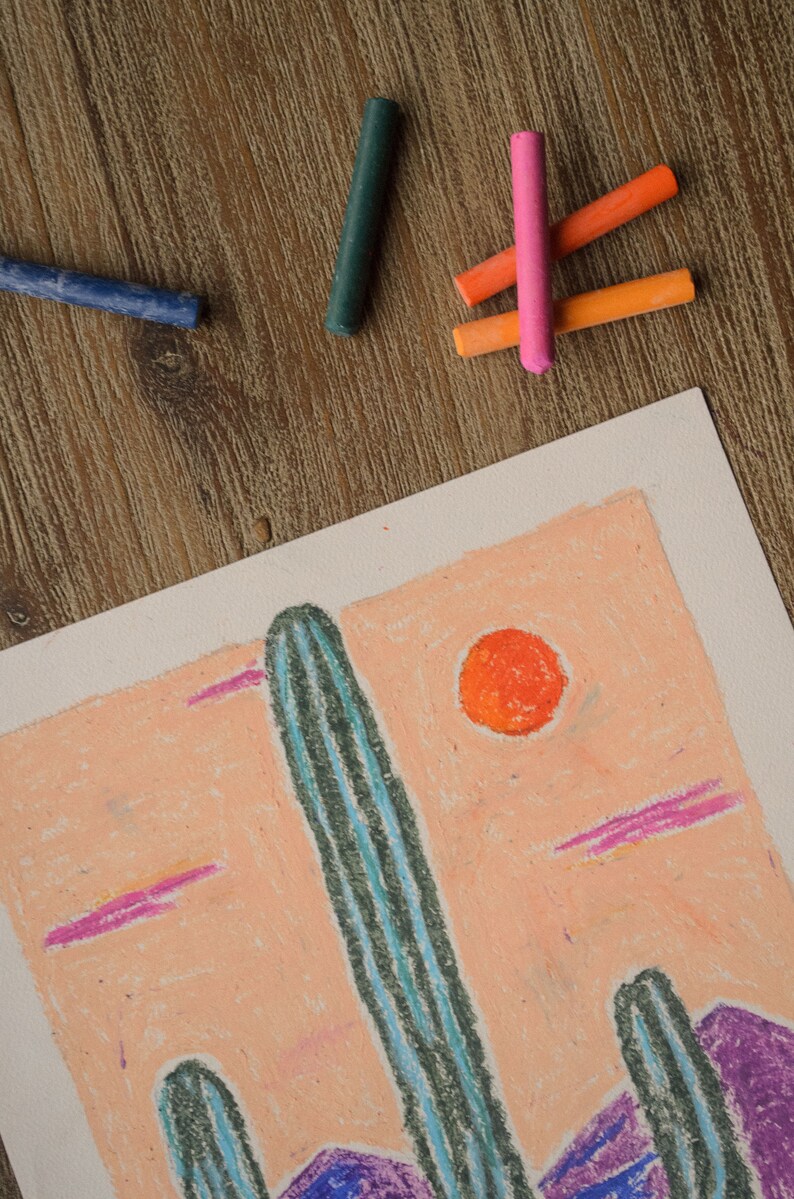 Prickly Pete / Cactus Oil Pastel / Original Art / Wall Art - Etsy
