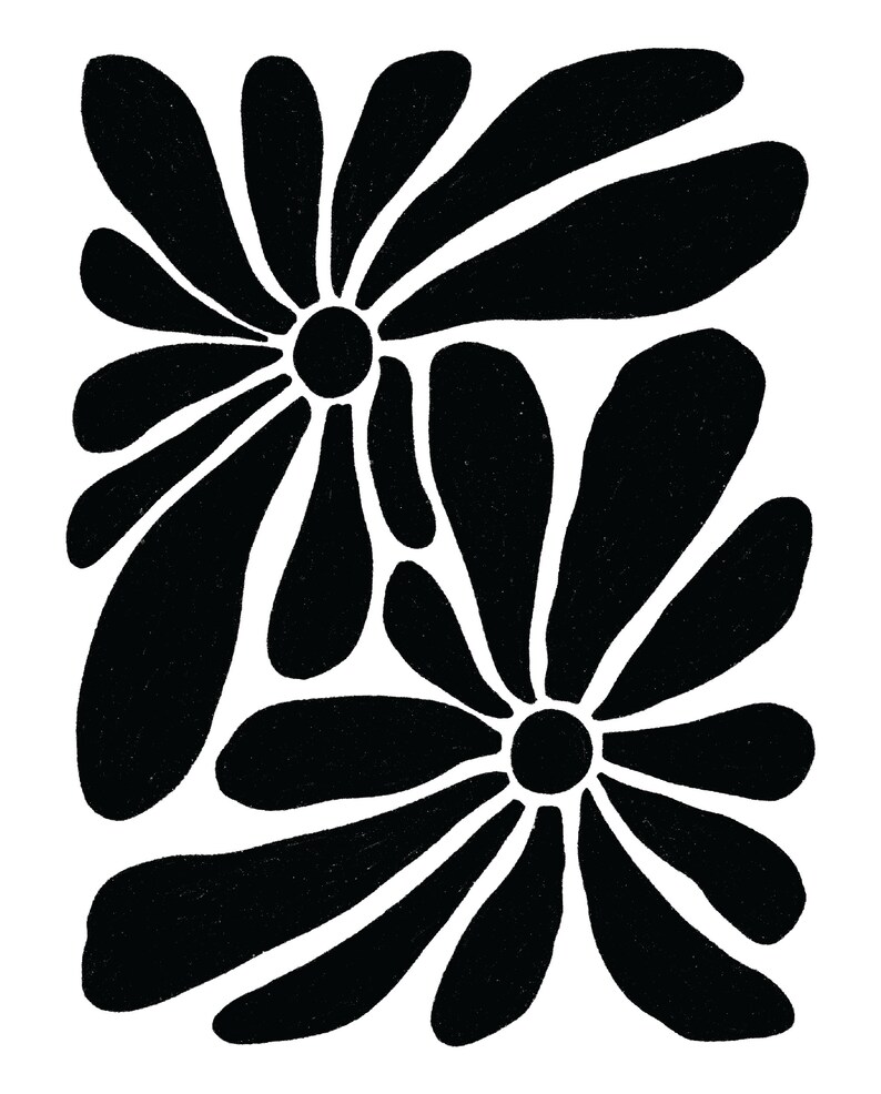 Dancing Daisies / Daisy Art Print / Black and White Floral Illustration ...
