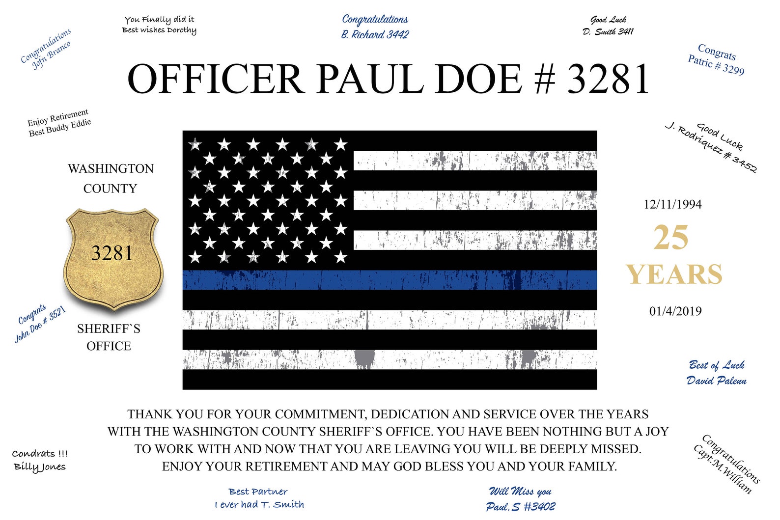 Retirement Plaque/ Farewell Gift/ Police Officer/ Law Enforcement ...