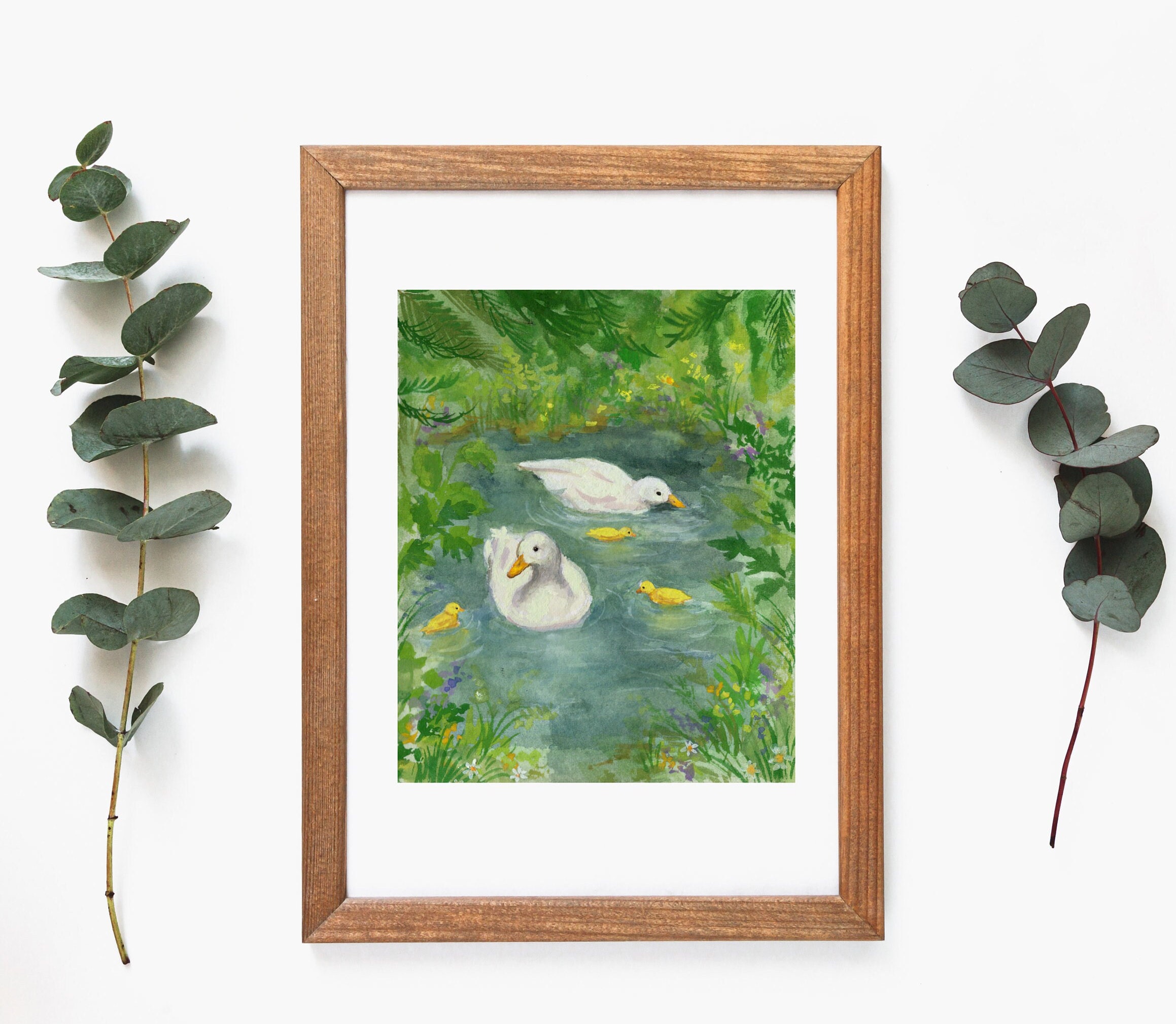 Duck Print, Duck and Ducklings Print, Nature Print, Hand Painted Print ...