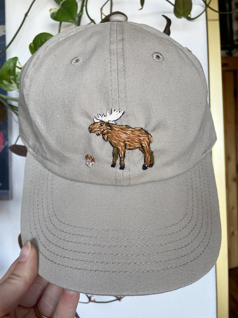 Moose Hat, Hand Embroidered Hat, Handmade Fashion, Embroidered Dad Hat ...
