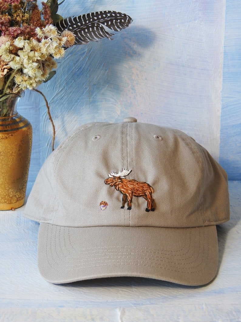 Moose Hat, Hand Embroidered Hat, Handmade Fashion, Embroidered Dad Hat ...