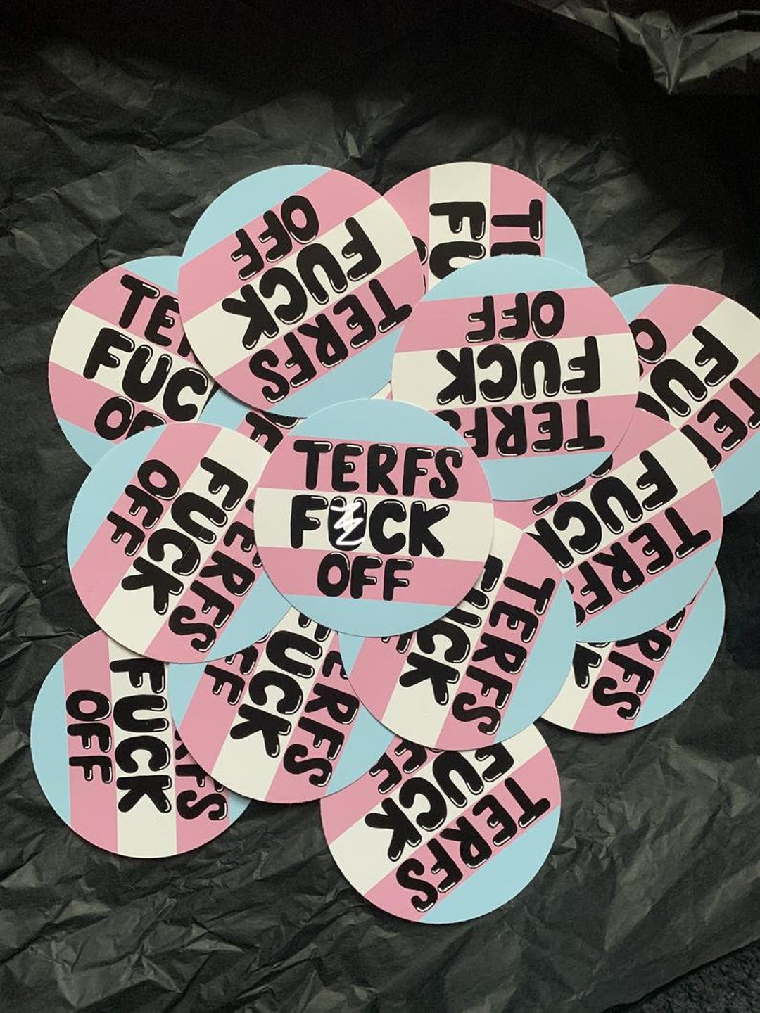 TERFS F*CK OFF - Trans Pride Flag - 8cm Vinyl Circle Sticker - Etsy