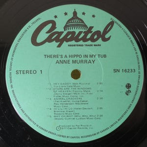 ANNE MURRAY, There's a Hippo in My Tub, Childrens Record, Kids Record ...