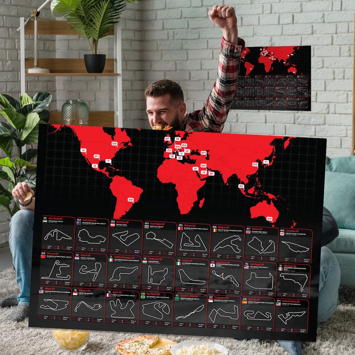 F1 Race Track Map - Large Poster Featuring All 24 Formula One Race ...