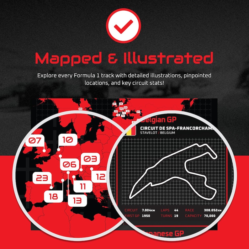 F1 Race Track Map - Large Poster Featuring All 24 Formula One Race ...