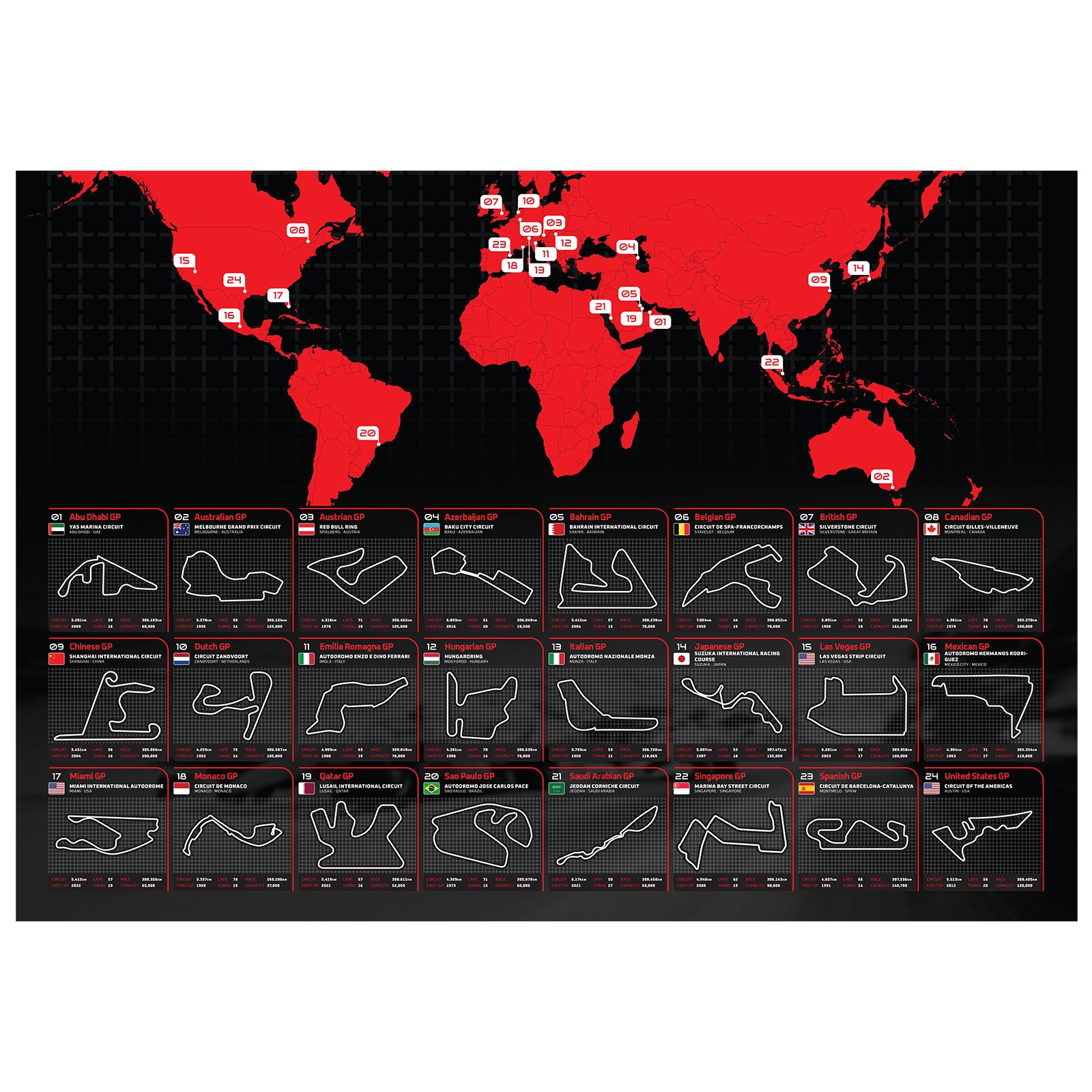 F1 Race Track Map - Large Poster Featuring All 24 Formula One Race ...