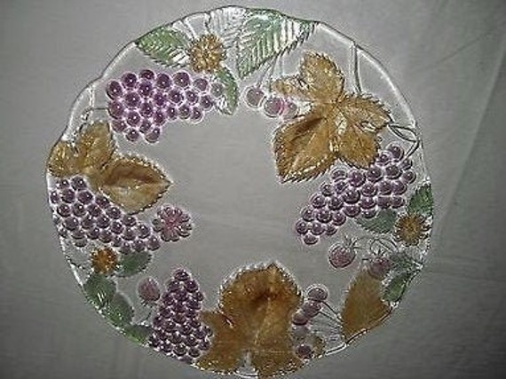Serving Dish Fruit Pattern Vintage Depression Glass | Etsy