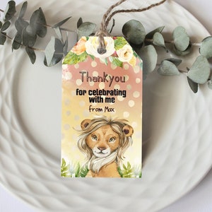 Personalised Lion Party Favour Tags Safari Animals Wild Birthday Thank ...