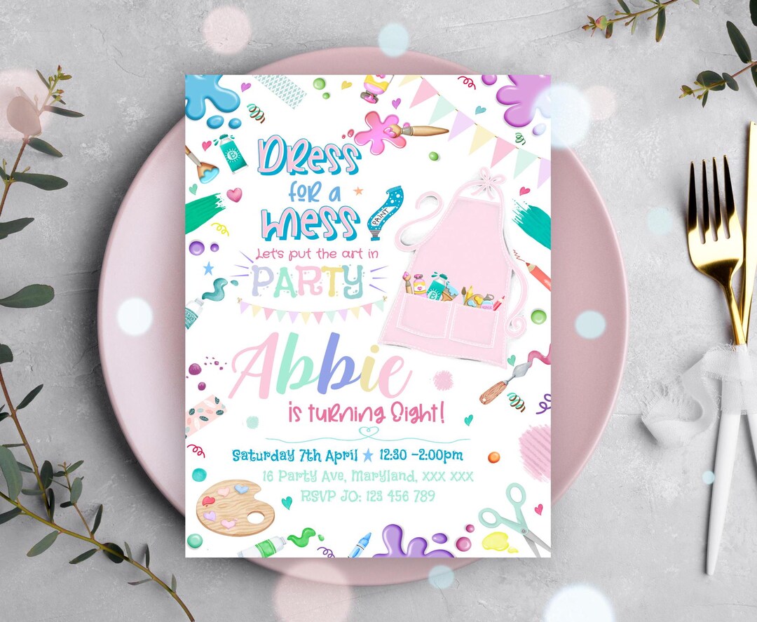 Personalised Art Party Invites, Dress for a Mess Party Birthday ...