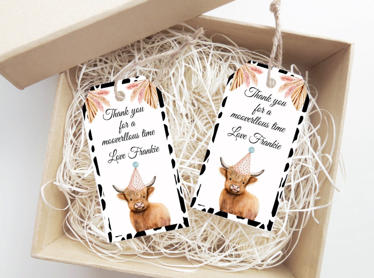 Personalised Highland Cow Party Favour Tags , Girls Gift Tags Labels ...