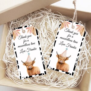 Personalised Highland Cow Party Favour Tags , Girls Gift Tags Labels ...