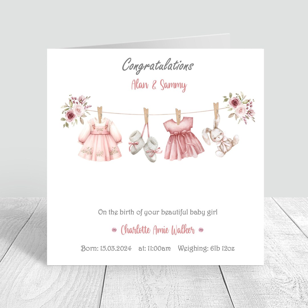 Personalised Baby Girls New Born Card, Congratulations, New Born Baby ...