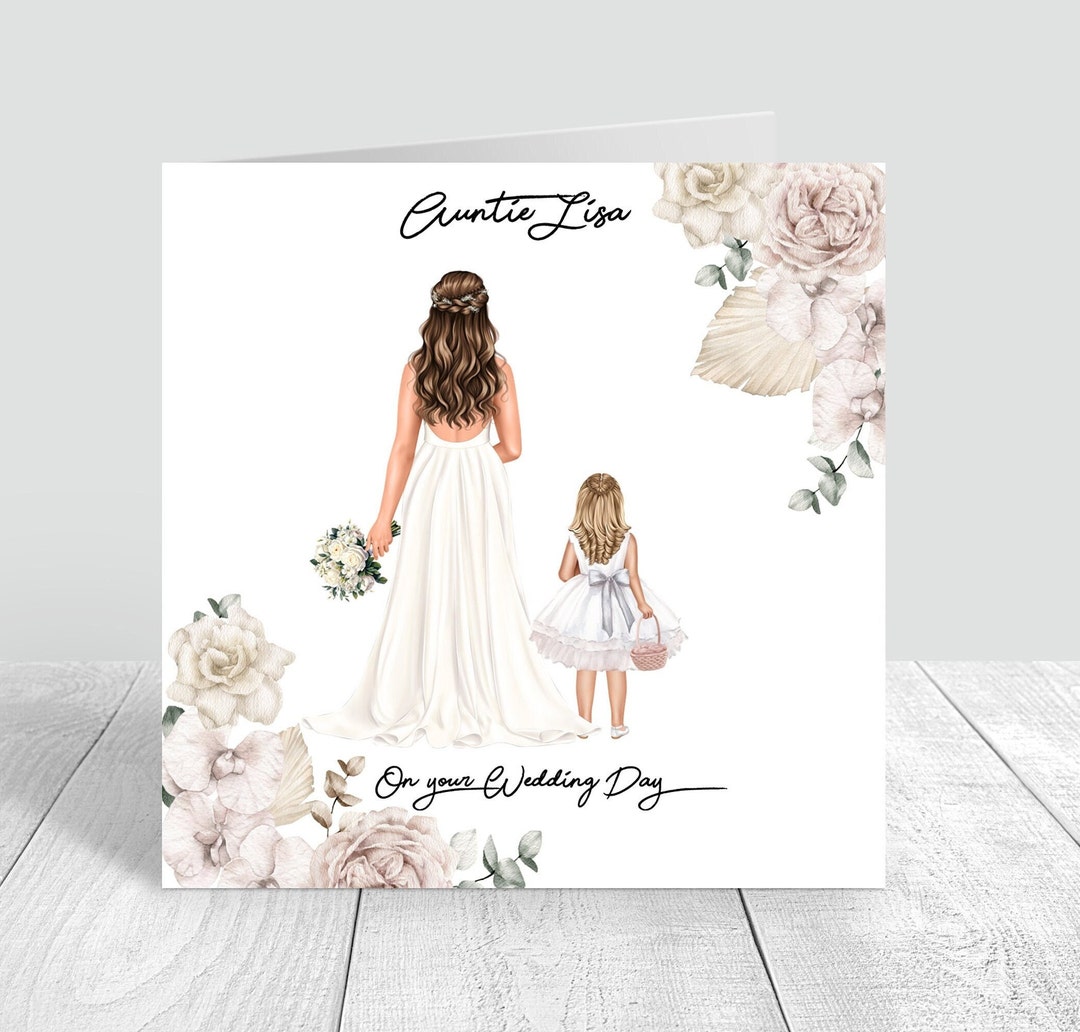 Bride & Flower Girl on Your Wedding Day Card Handmade Personalised Card ...