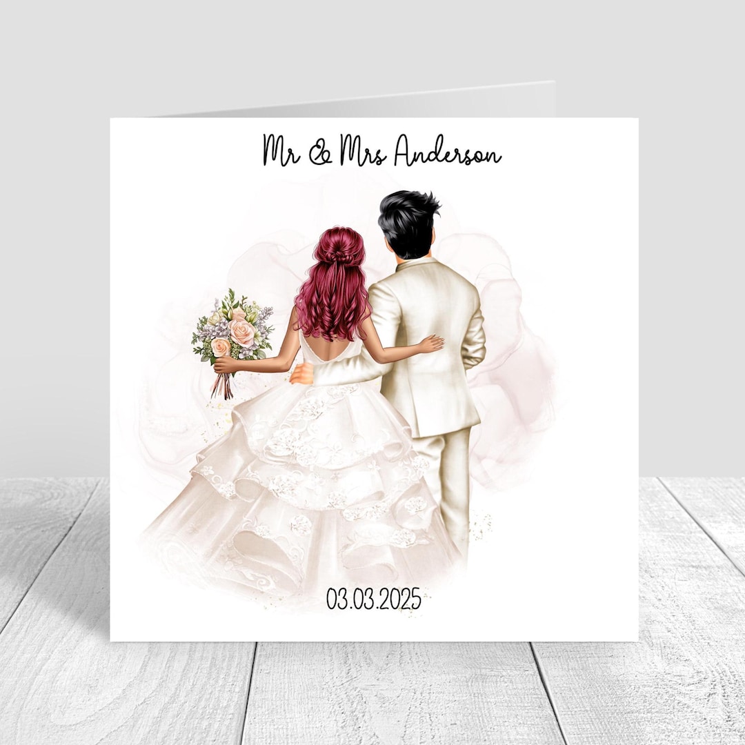 Bride & Groom Wedding Card Personalised Wedding Day Card ...