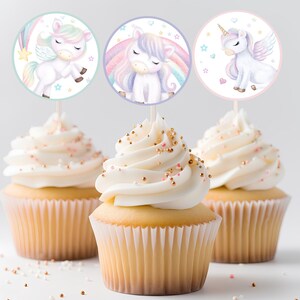 Girls Unicorn Cake Toppers Baby Shower Birthday Party Favours Cupcake ...