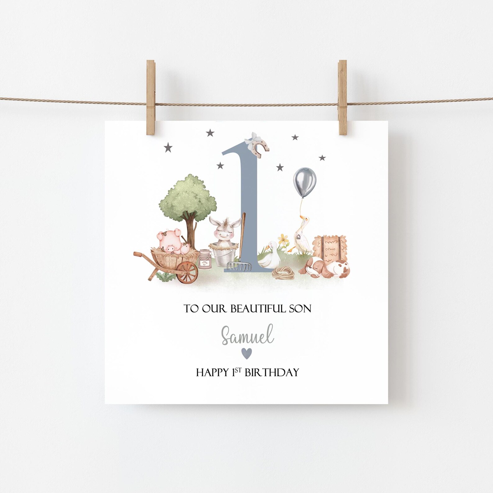 Personalised Farmyard First Birthday Card for Son, Grandson, Nephew ...