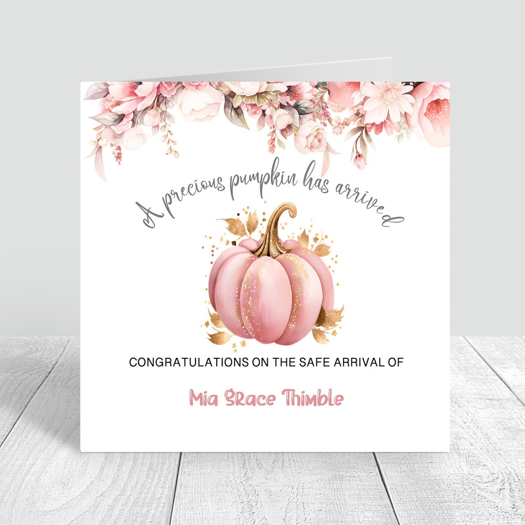 New Born Baby Girl Card Personalised Pumpkin New Born Baby Card ...