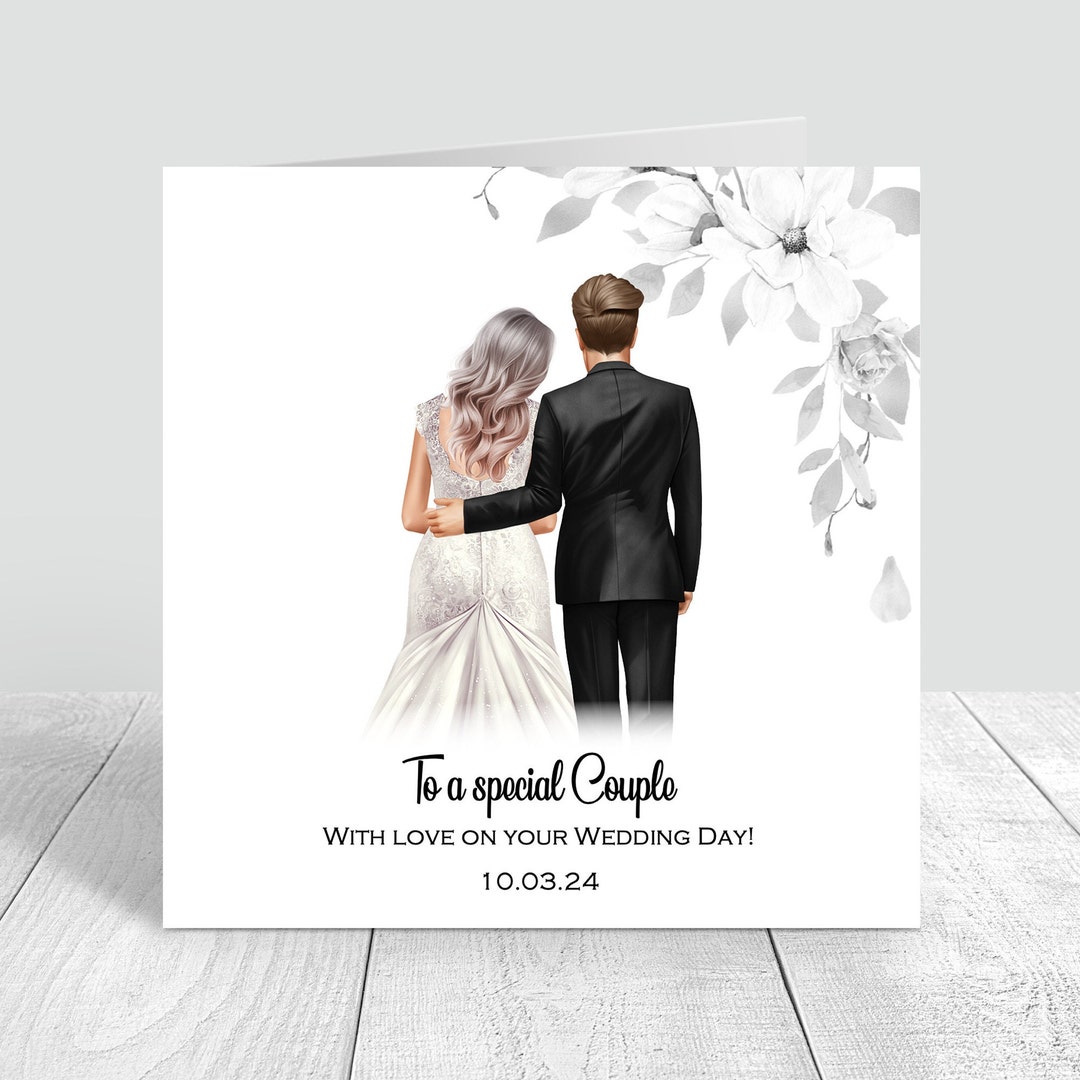 Bride & Groom Wedding Card Personalised Wedding Day Card ...