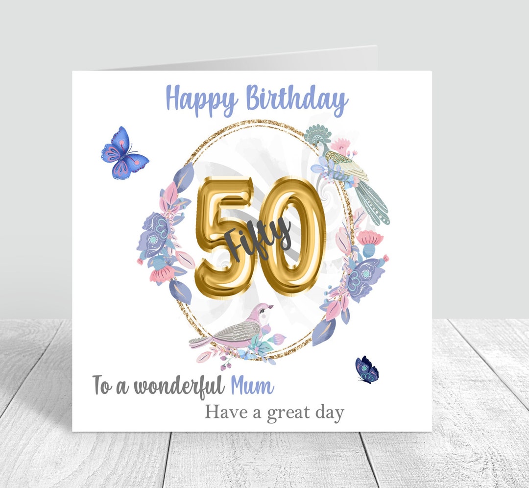 Womens 50th Birthday Card Floral Botanical Card for Women Personalised ...