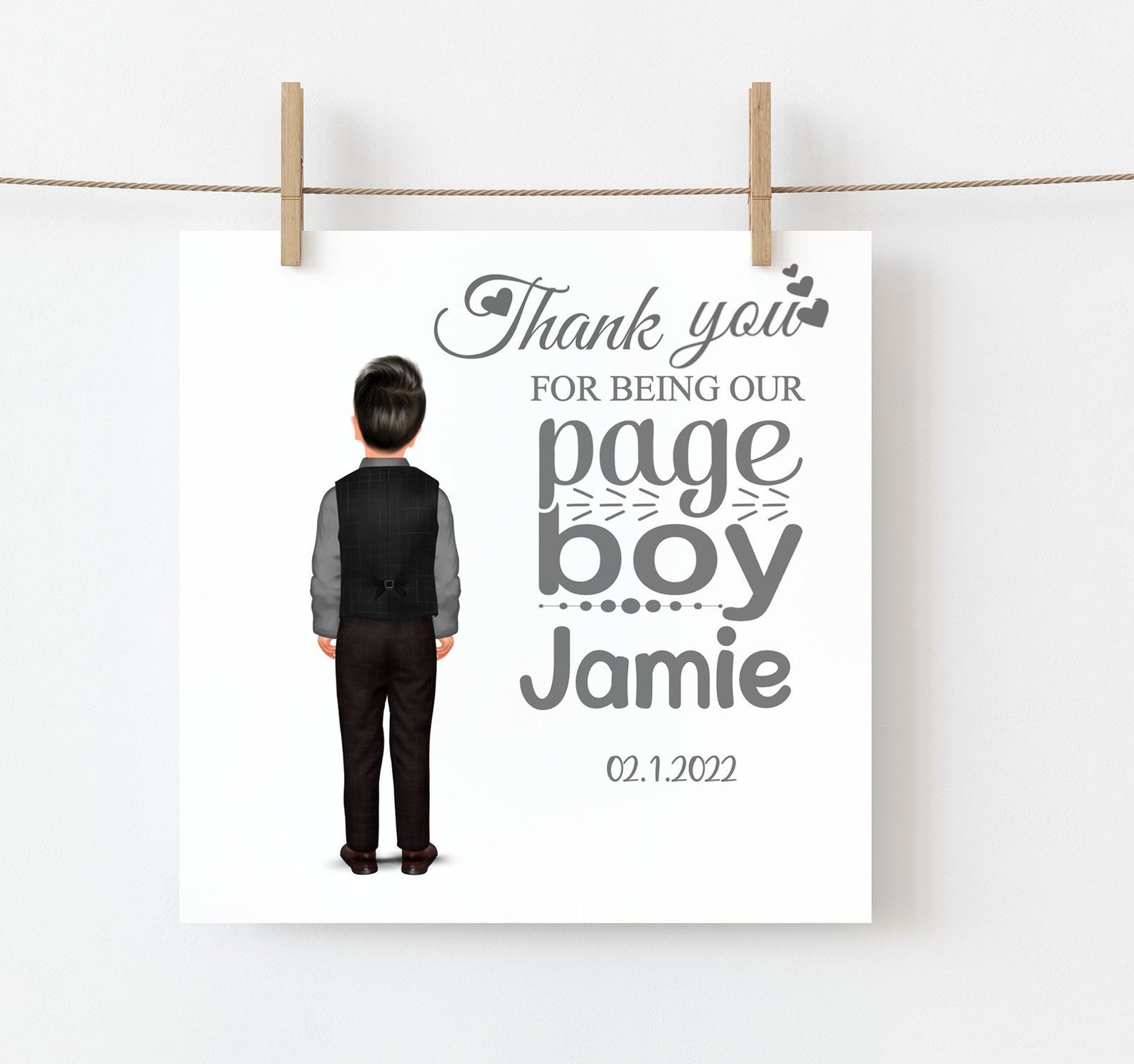 Page Boy Thank You Card Personalised Page Boy Handmade Card Ring Bearer ...