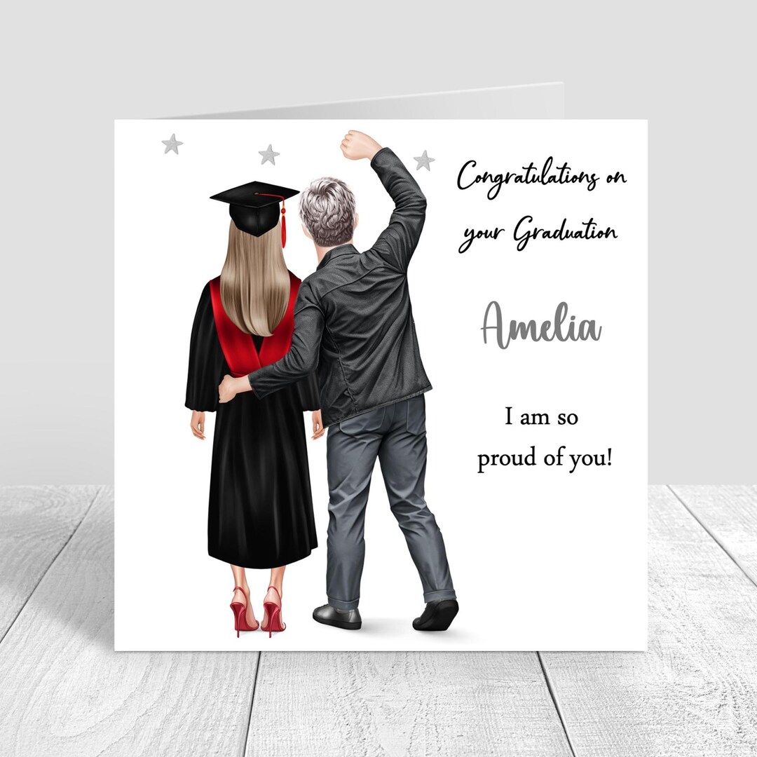 Personalised Graduation Card for Women, Dad and Daughter, Red Handmade ...