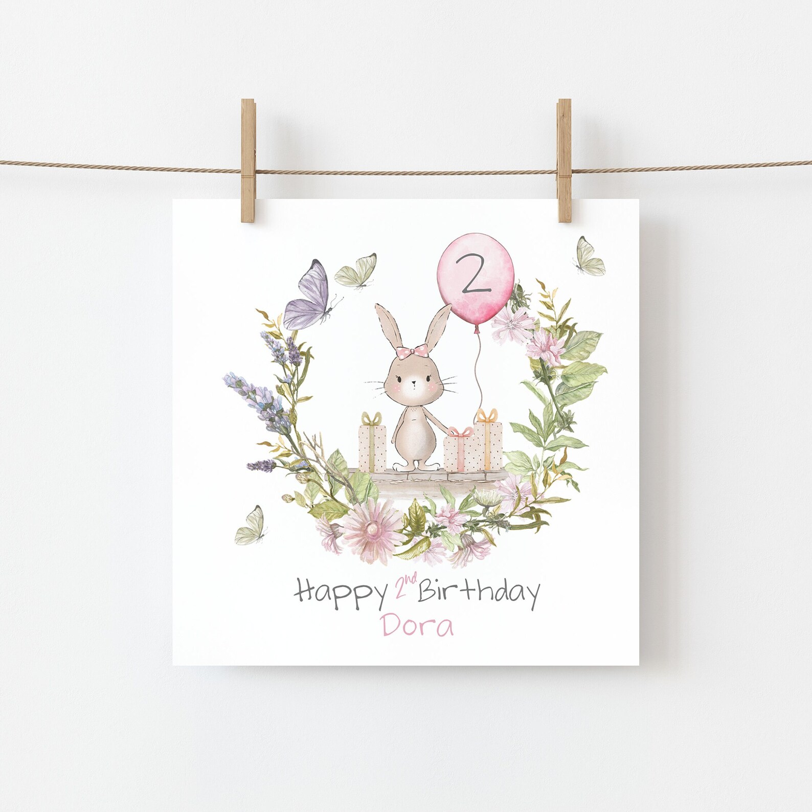 Personalised Girls Bunny Rabbit Birthday Card Handmade Daughter/sister ...