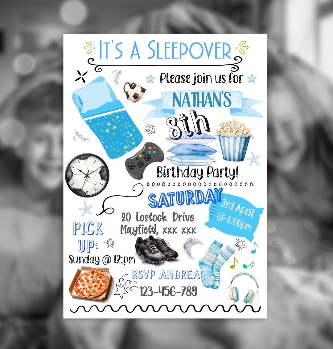 Personalised Boys Sleepover Party Invitation,boys Slumber Party Invites ...