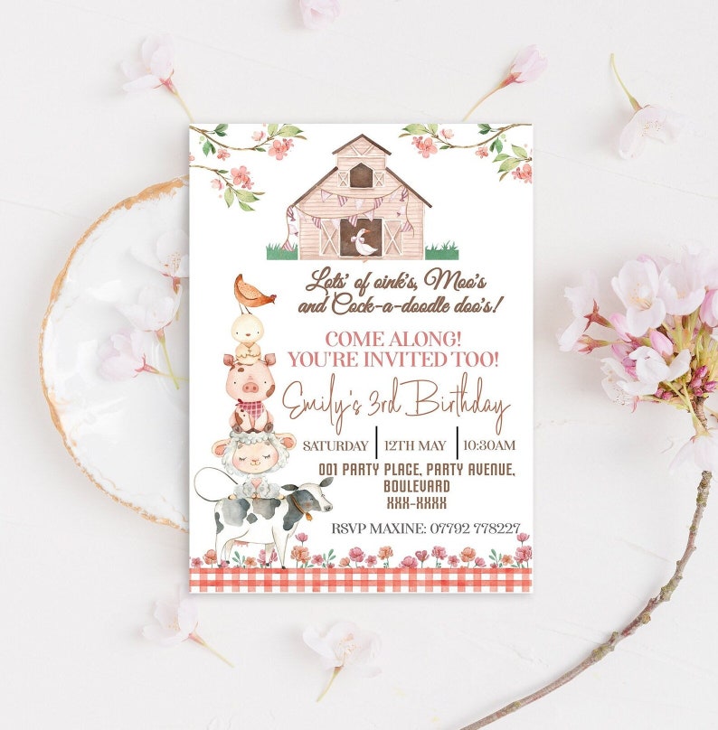 Personalised Farm Birthday Invitation, Barn Animals Party Invite, Ranch ...