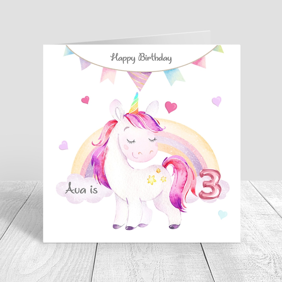 Personalised Unicorn Girls Birthday Card Granddaughter/ Daughter/ 1st ...
