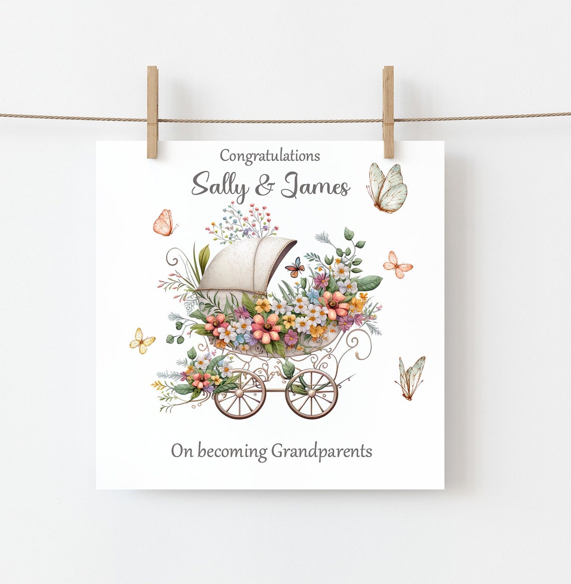 Personalised Congratulations on Becoming Grandparents Card Pram Theme ...